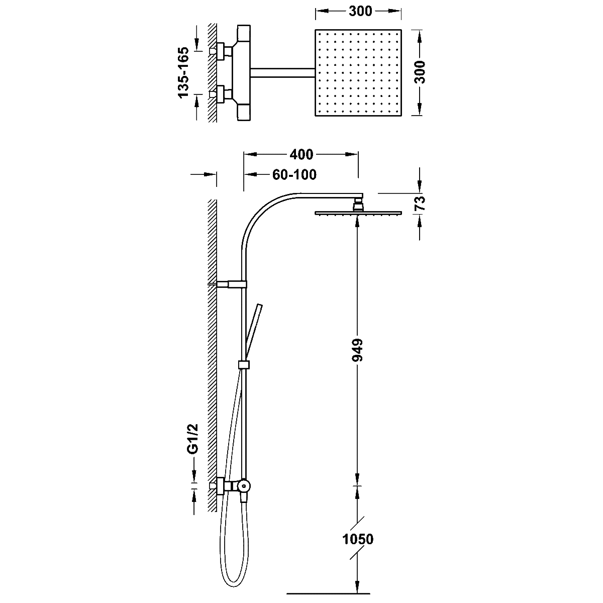 Kit Douche Thermostatique Apparent Block System Acier Inoxydable Tres | BPS
